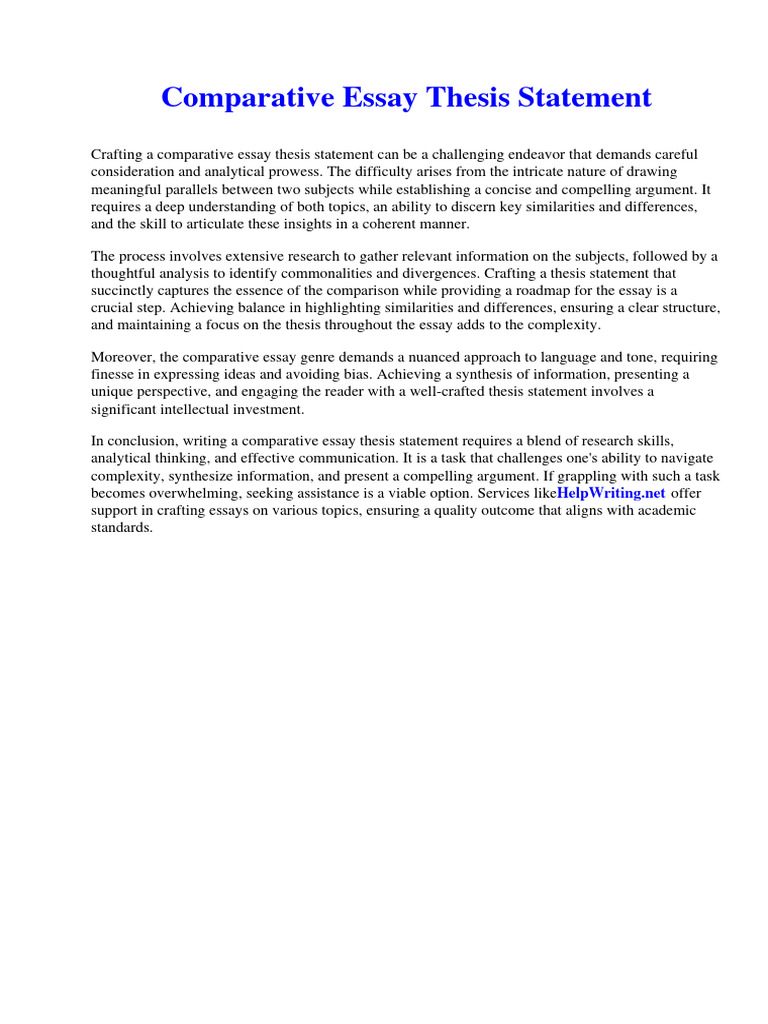 Comparative Essay Thesis Statement | PDF | Essays | Popcorn