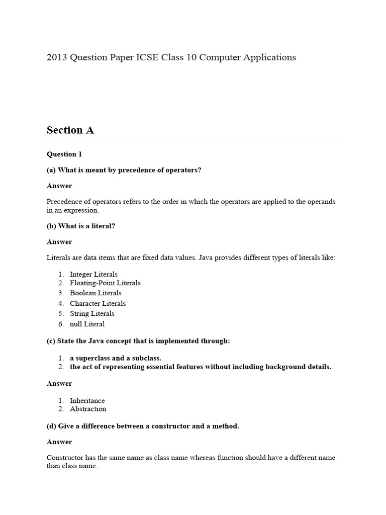 2013 Question Paper ICSE Class 10 Computer Applications | PDF | Data Type | Control Flow