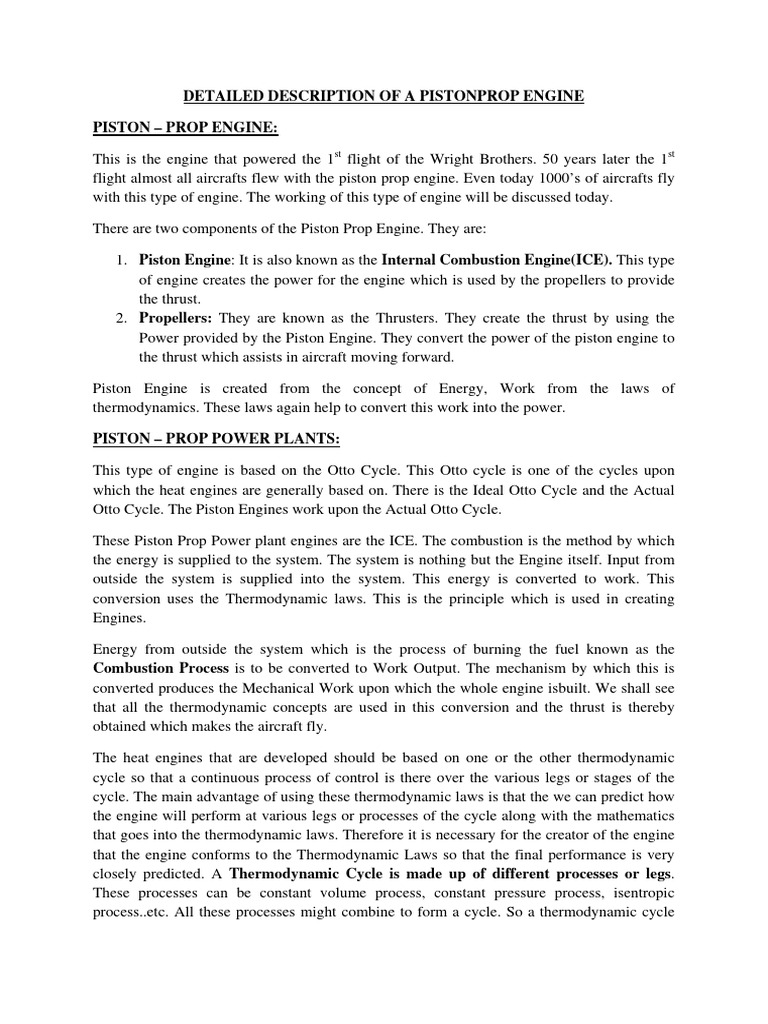 Description of A Pistonprop Engine | PDF | Engines | Internal ...