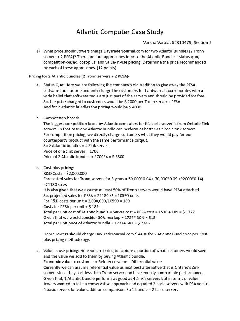 MKTG Atlantic Computer Case Study Assignment | PDF | Sales | Pricing
