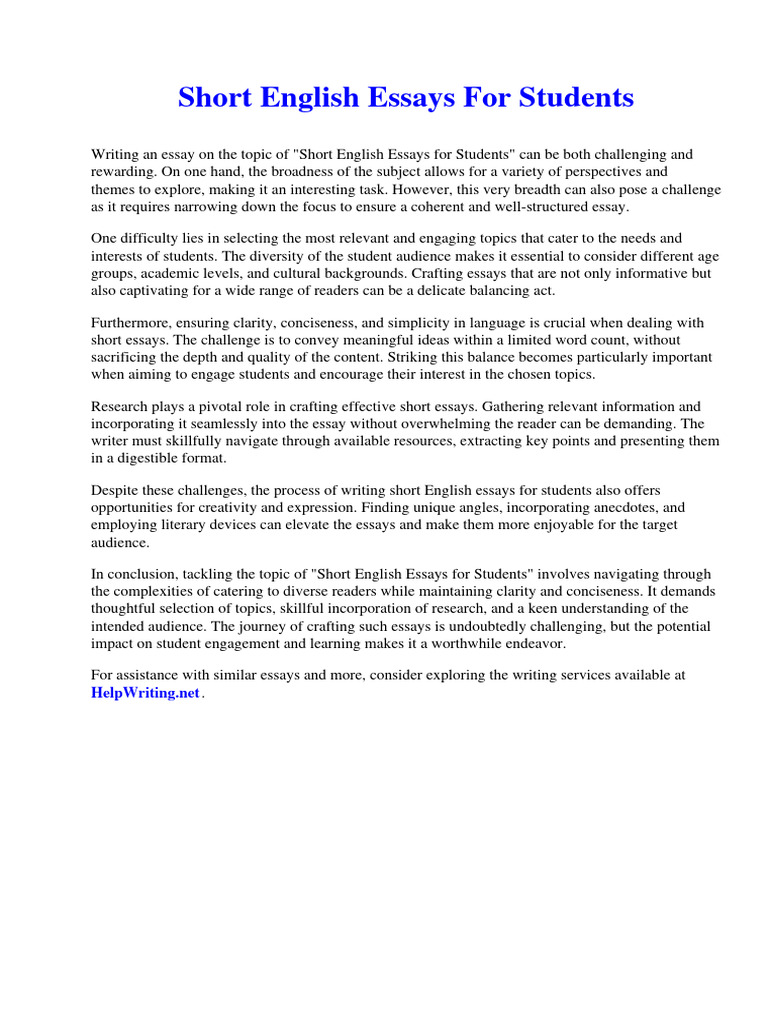 Short English Essays For Students | PDF | Bulldog | Battle Of The Alamo