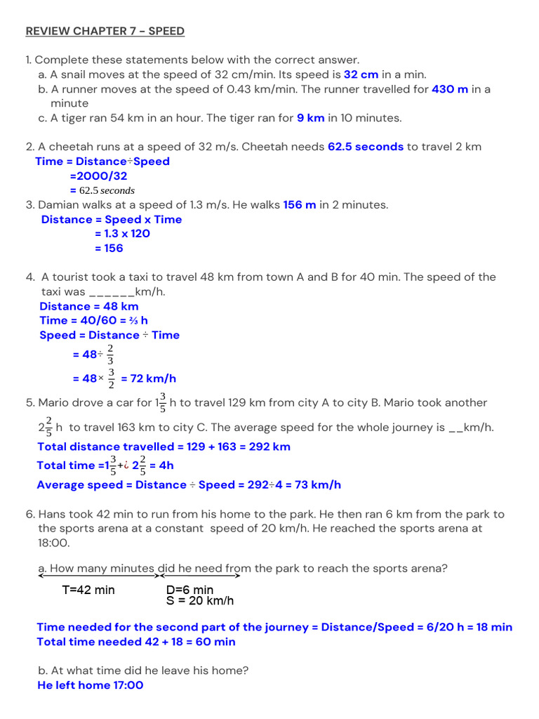 Answer Key Rimary Review Chapter 7-Speed & Transformation | PDF | Speed ...