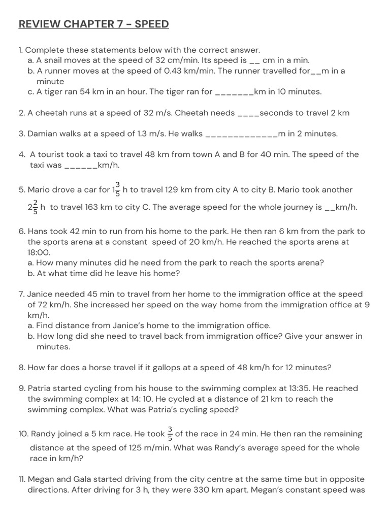 Primary 6 Review Chapter 7-Speed & Transformation 2 | PDF | Speed ...
