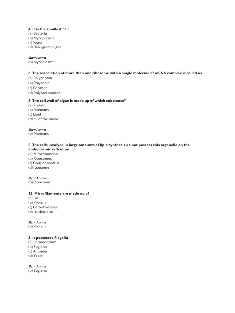 Cell The Unit of Life MCQS | PDF