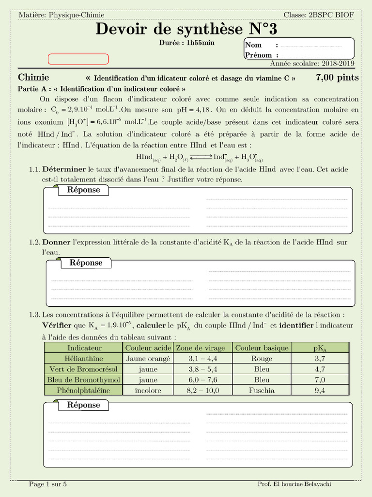 Controle 3 S1 2bac FR Prof - Belayachi (WWW - Pc1.ma) | PDF