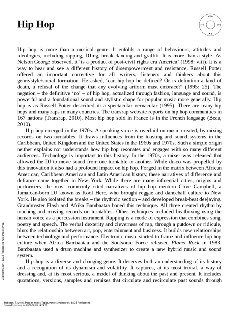 Hip Hop Genre | PDF | Hip Hop Music | Disc Jockey