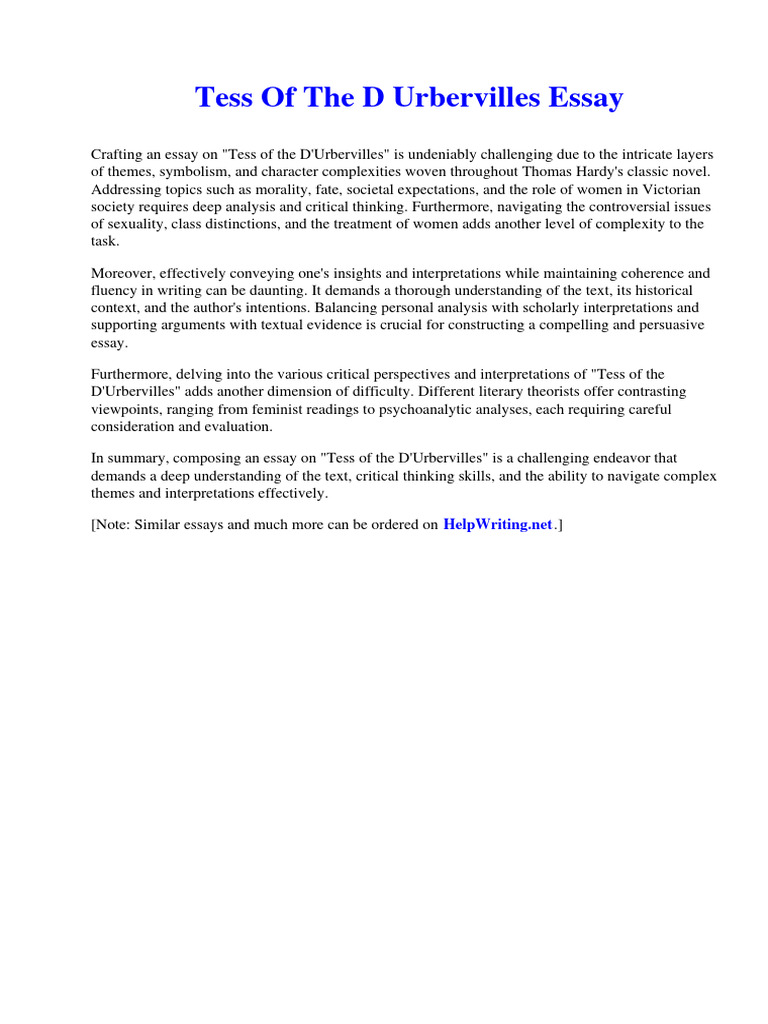 Tess of The D Urbervilles Essay | PDF | Net Present Value