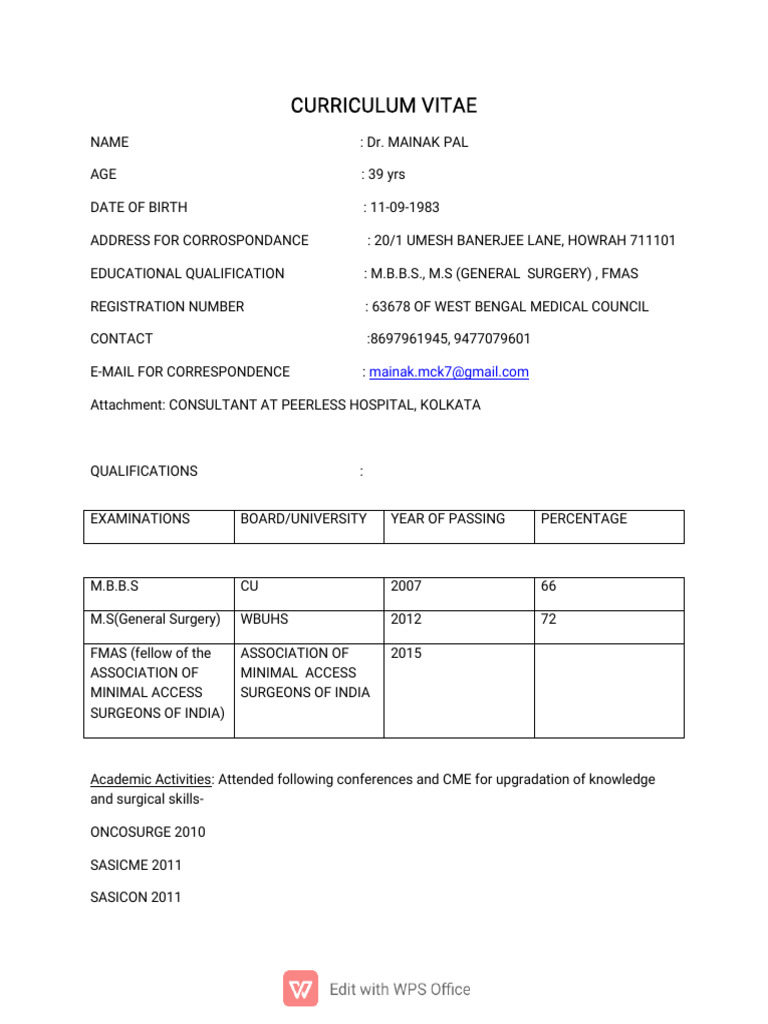 CV of DR Mainak Pal | PDF