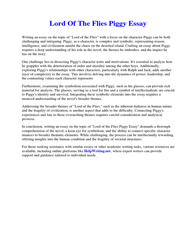 Lord of The Flies Piggy Essay | PDF | Essays | Leadership