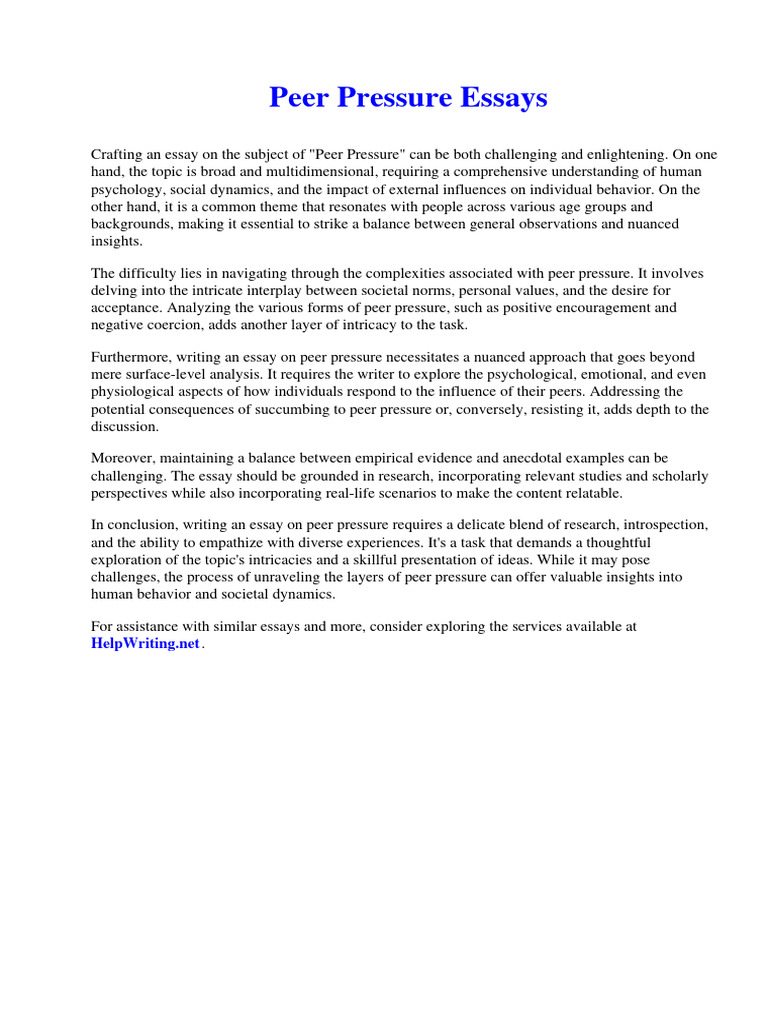 Peer Pressure Essays | PDF | Essays | Psychology
