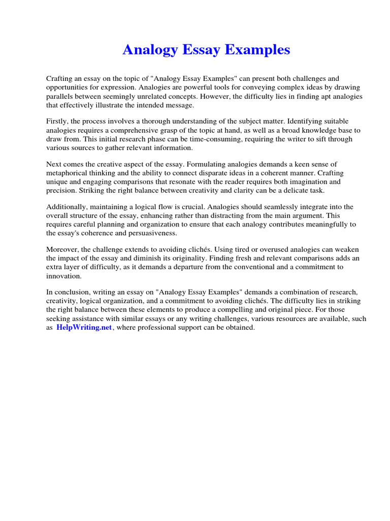 Analogy Essay Examples | PDF | Analogy | Essays