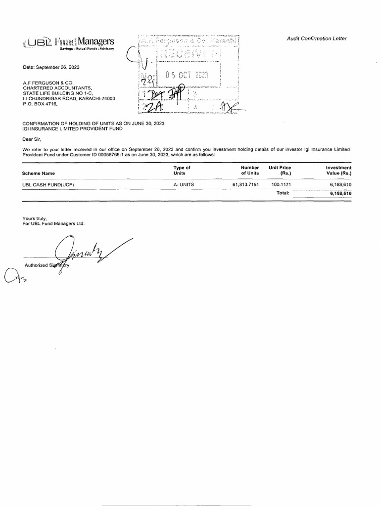 Audit Confirmation for IGI Insurance Fund | PDF