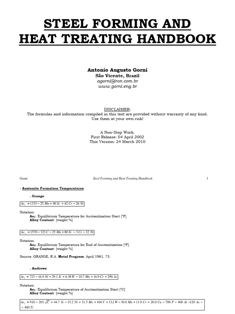 Manual de Fórmulas (Steel Forming An Heat Trating Hand Book) | PDF ...