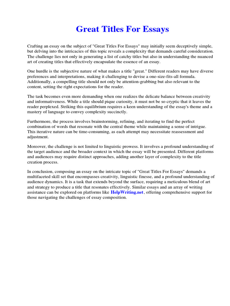 Great Titles For Essays | PDF