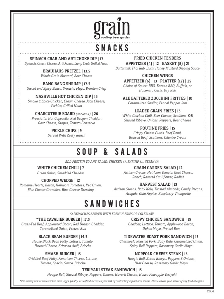 Grain Lunch. Dinner Menu Food Only 6.24 | PDF | Hamburgers | Salad
