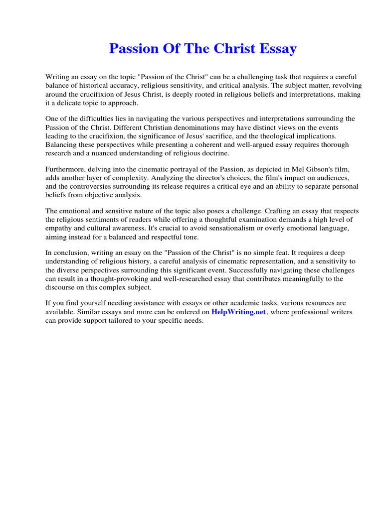 Passion of The Christ Essay | PDF | Chemical Bond | Chemical Polarity