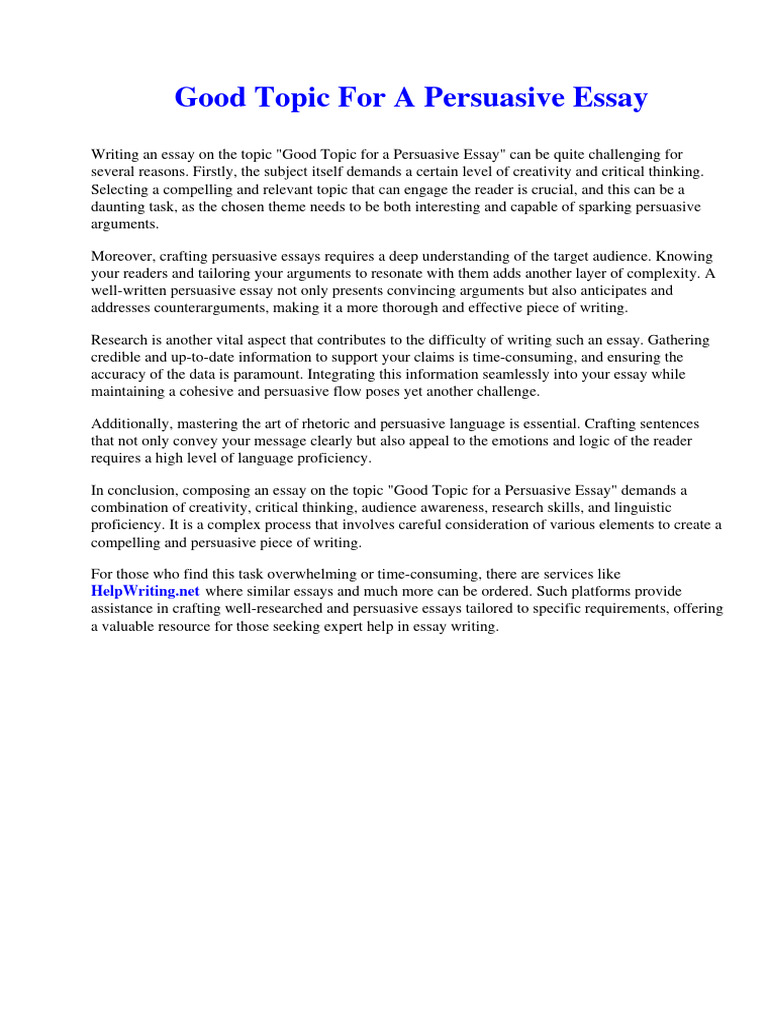 Good Topic For A Persuasive Essay | PDF | Essays | Convention On The ...