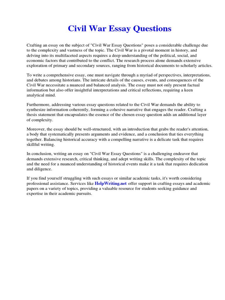 Civil War Essay Questions | PDF | Essays | Narrative