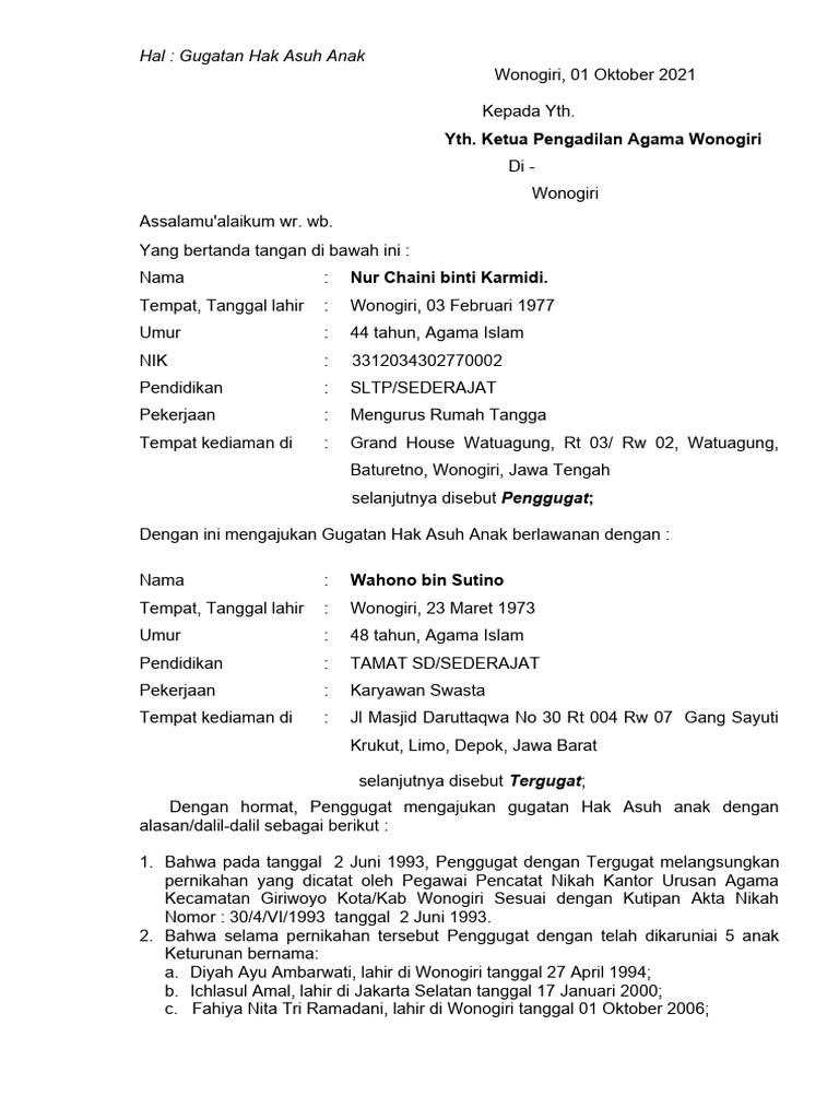 Blanko Hak Asuh Anak | PDF