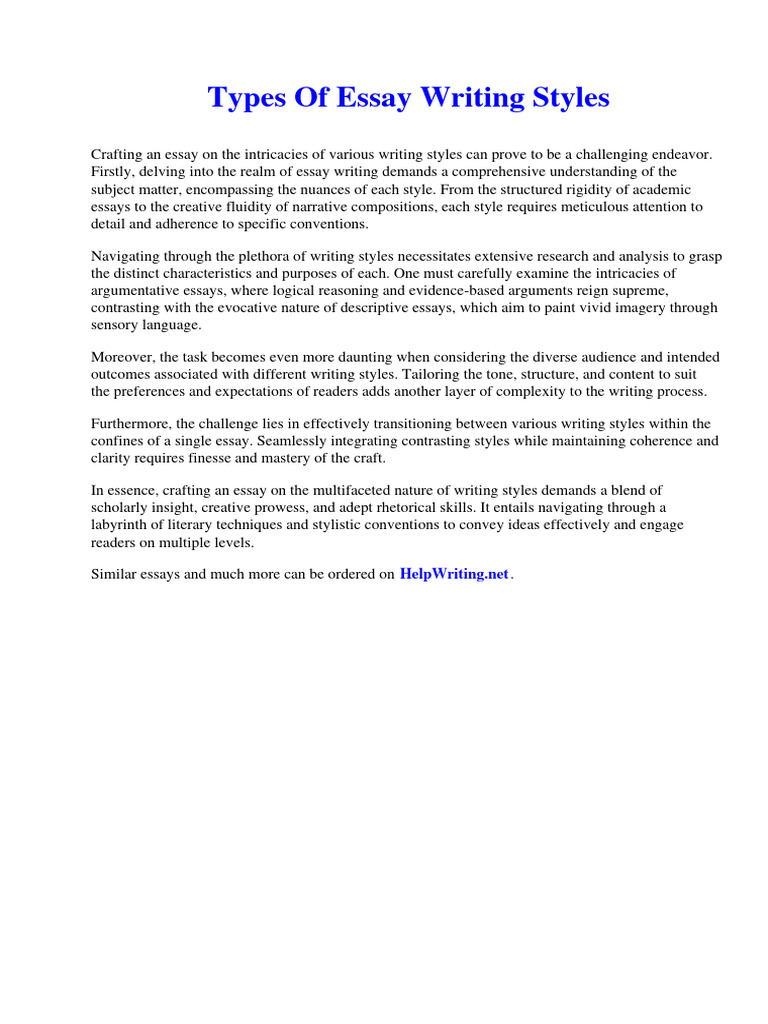 Types of Essay Writing Styles | PDF