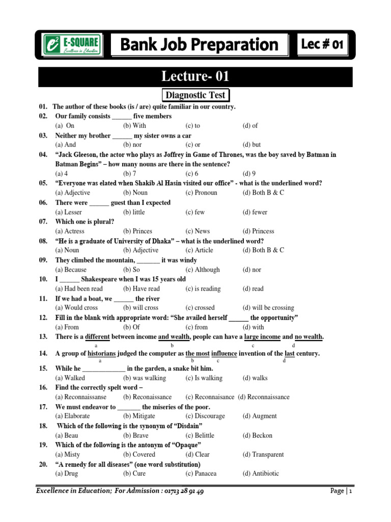 Bank Job English Lec 01 To 03 CS W F PG 72 | PDF | Verb | Subject (Grammar)