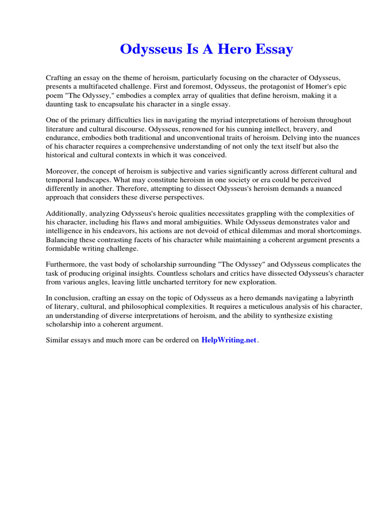 Odysseus Is A Hero Essay | PDF | Hero | Essays