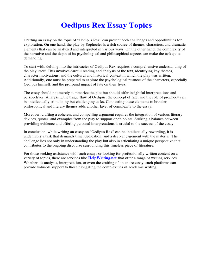 Oedipus Rex Essay Topics | PDF
