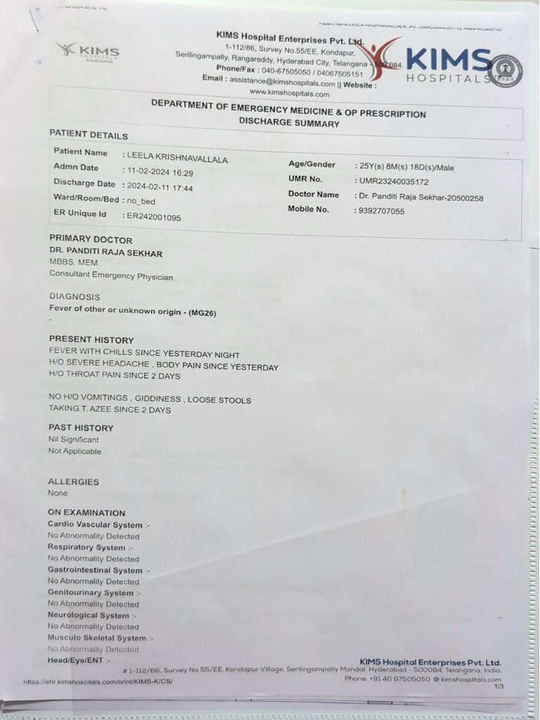 Kims Chief Complaints | PDF