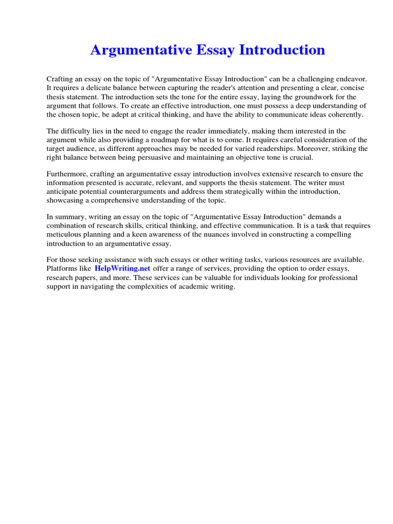 Argumentative Essay Introduction | PDF | Essays | Chemistry