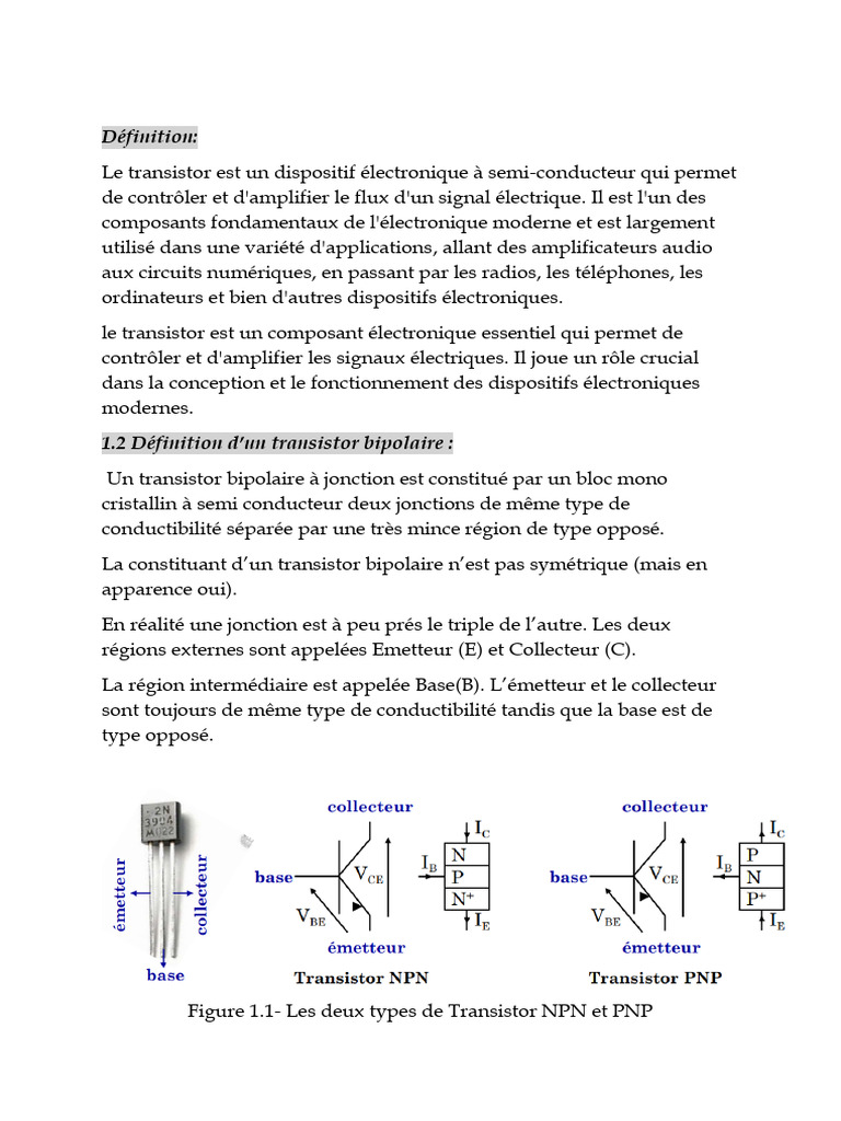 Définition et fonctionnement du transistor | PDF | Transistor bipolaire ...