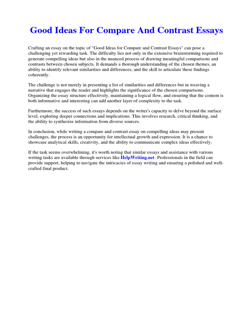 Good Ideas For Compare and Contrast Essays | PDF