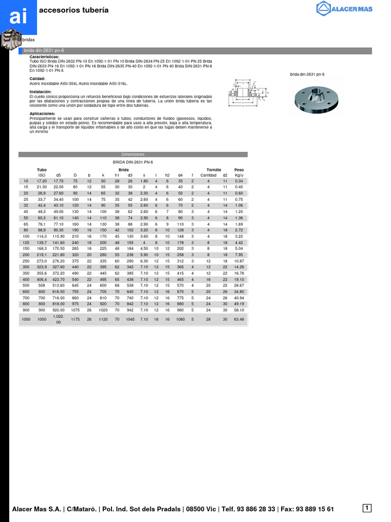 Bridas Inox DIN 2631 | PDF | Materiales | Ingeniería mecánica