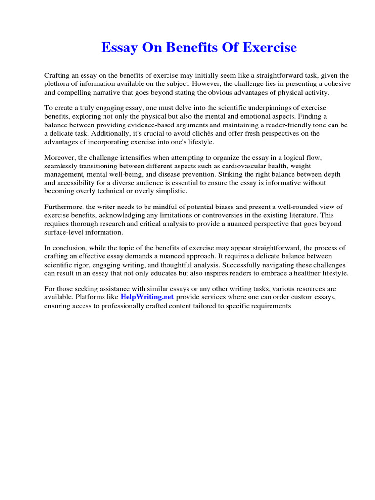 Essay On Benefits of Exercise | PDF | Essays | Vocabulary