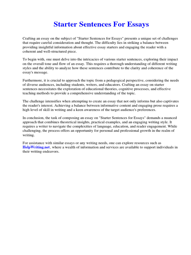 Starter Sentences For Essays | PDF | Plasmodium Falciparum | Plasmodium