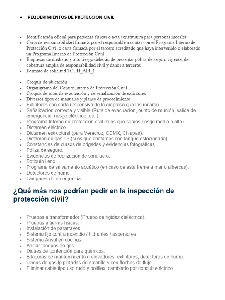 Requerimientos de Proteccion Civil | PDF | Defensa Civil