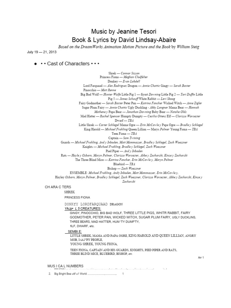 Shrek The Musical Script | PDF