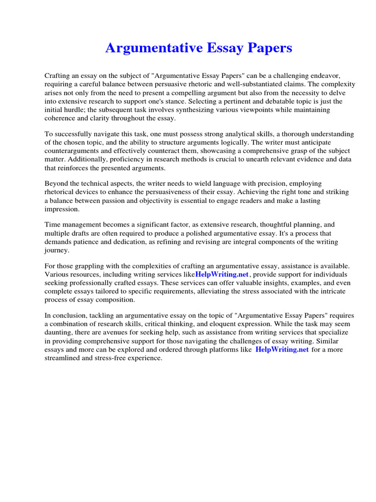 Argumentative Essay Papers | PDF