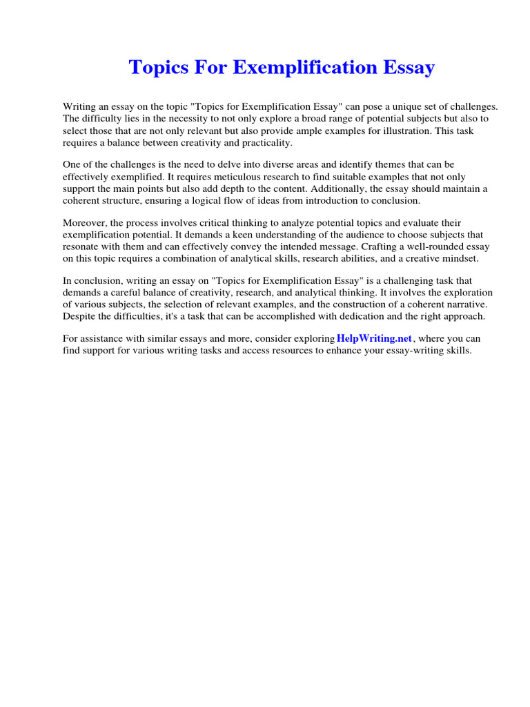 Topics For Exemplification Essay | PDF | Essays | Ontario