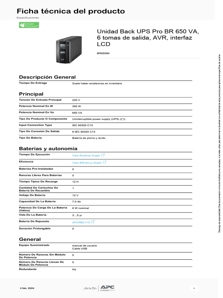 APC BackUPS-Pro BR650MI | PDF