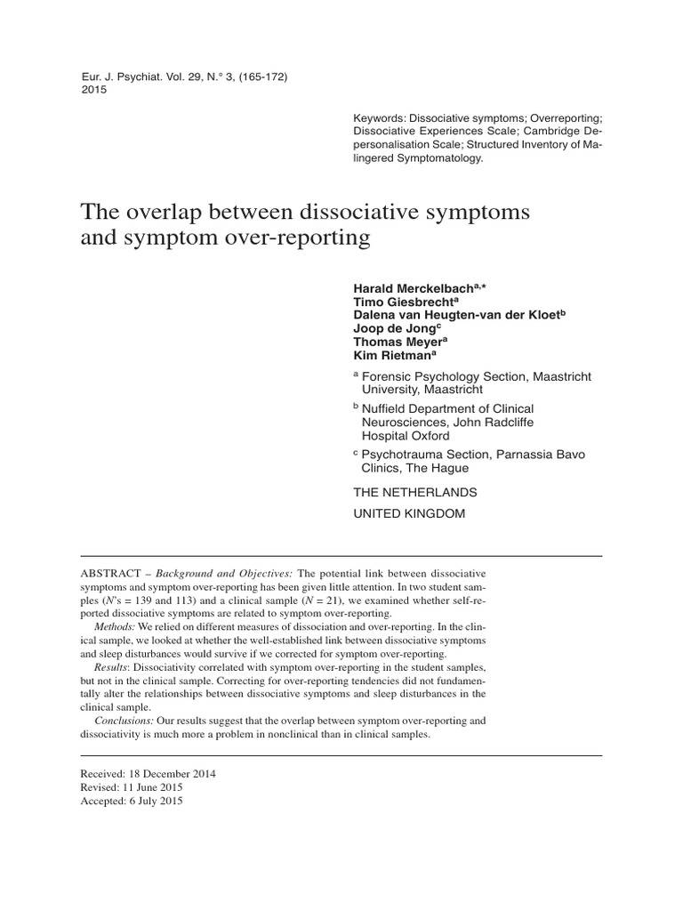 The Overlap Between Dissociative Symptoms and Symptom Over-Reporting ...