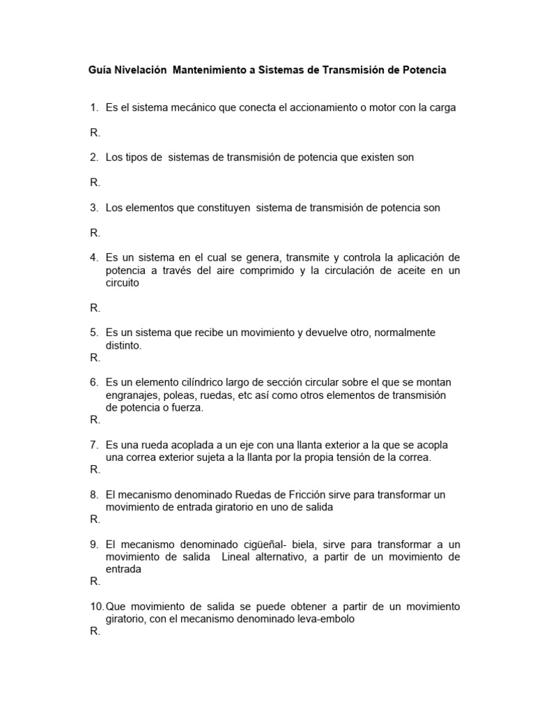 Guia Nivelacion Mtto A Sis Tran Pot SIN RESPUESTAS | PDF | Engranaje | Eje