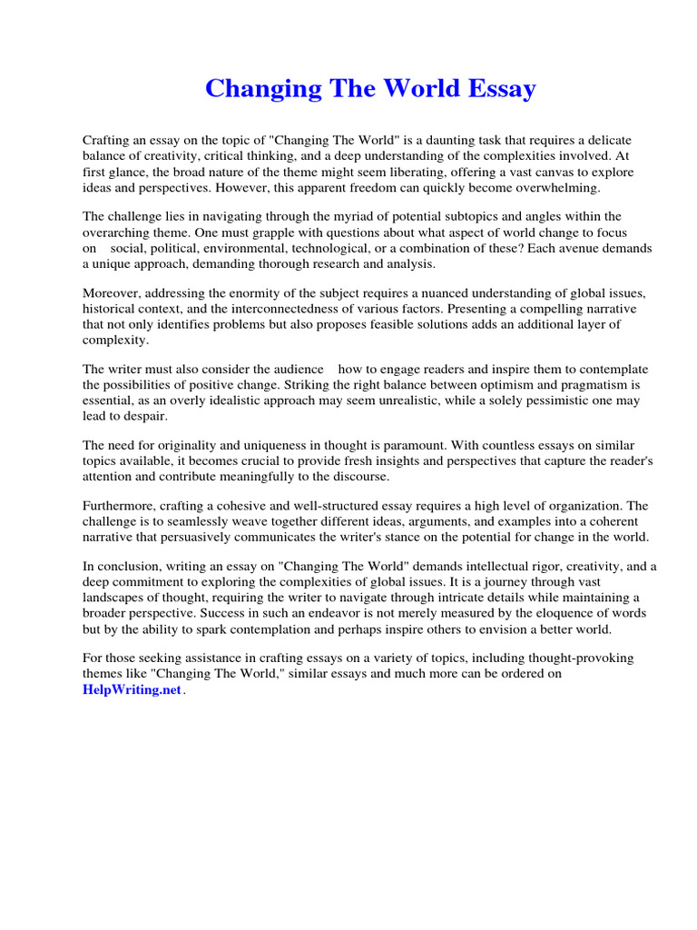 Changing The World Essay | PDF