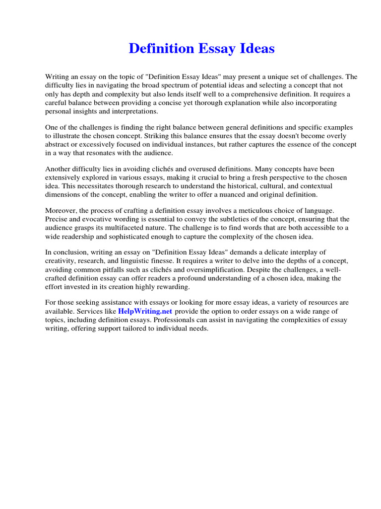 Definition Essay Ideas | PDF