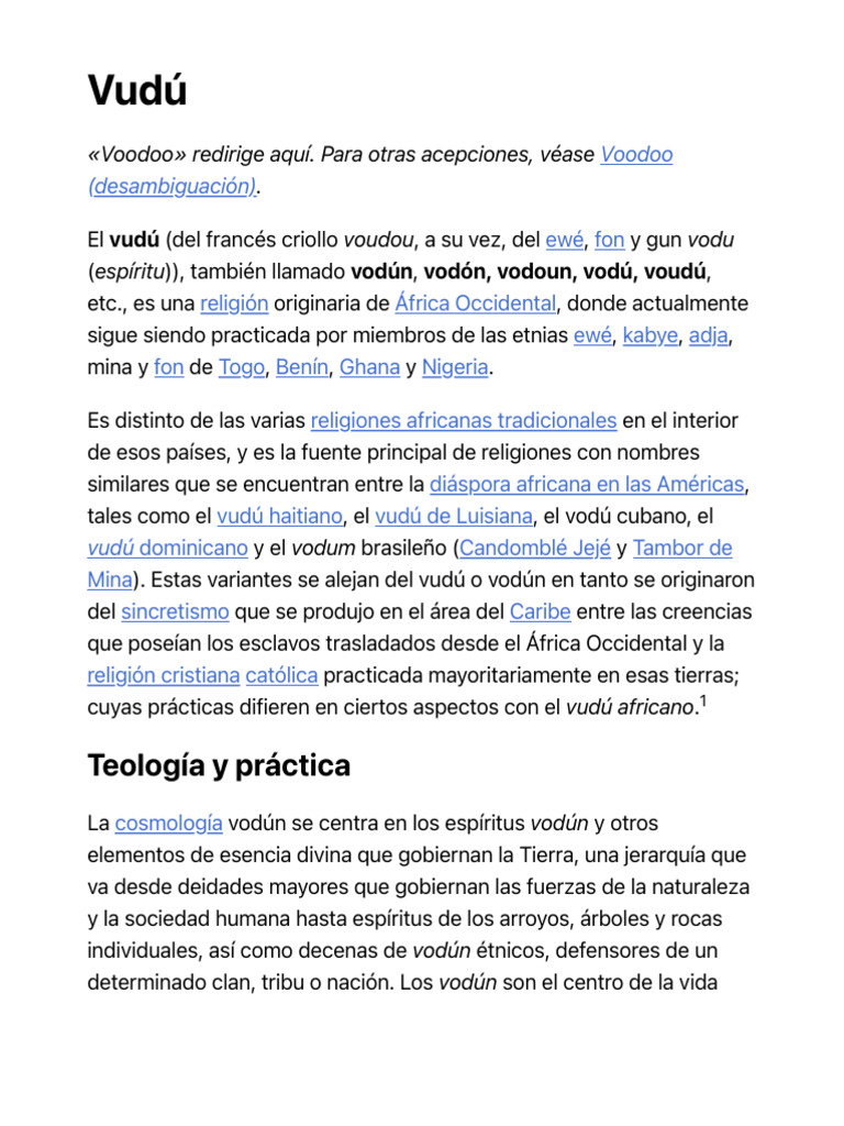 Orígenes y prácticas del vudú | PDF | Religiones religiosas | Religión ...