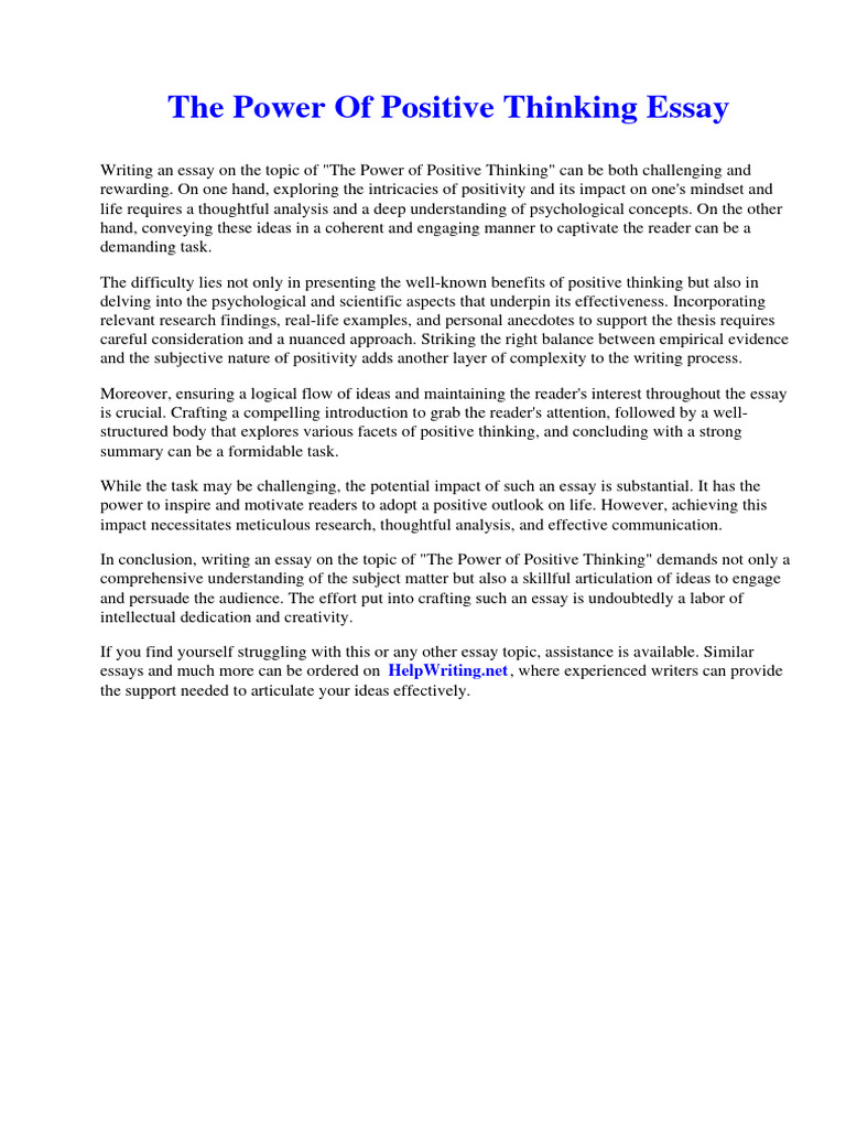 The Power of Positive Thinking Essay | PDF | Thought | Parasitism