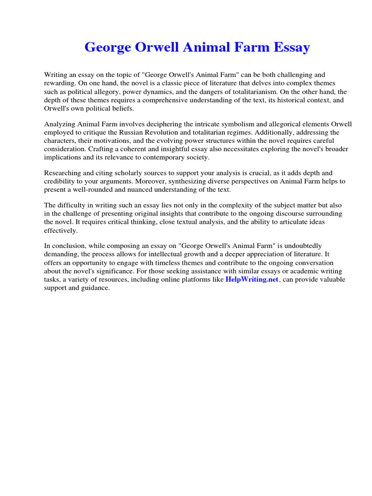 George Orwell Animal Farm Essay | Download Free PDF | Essays | George ...