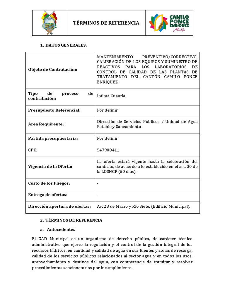 Formato de TDR | Descargar gratis PDF | Calibración | Laboratorios