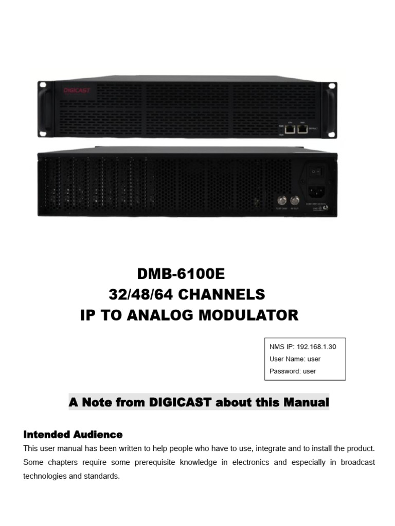 Dmb-6100e Ip To Analog Modulator User Manual - Digicast 2023.09 | PDF | Internet Protocols ...