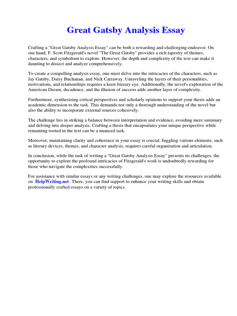 Great Gatsby Analysis Essay | PDF | Hearing | Hearing Loss