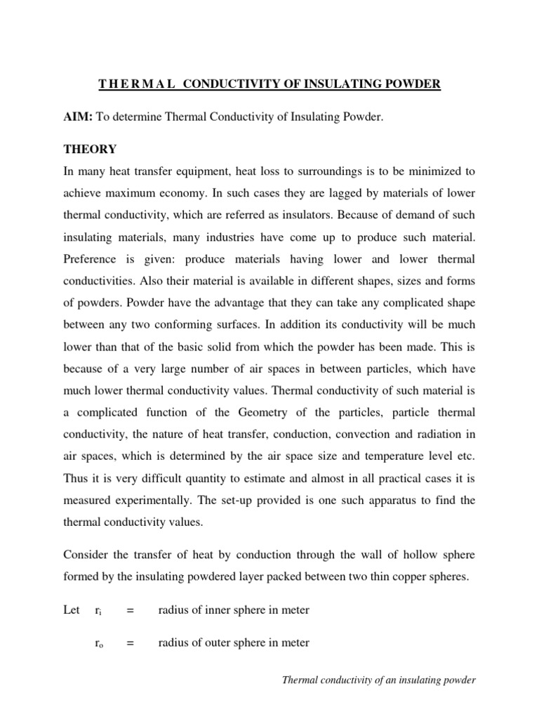 Thermal Conductivity of Insulating Powder | PDF | Thermal Insulation ...